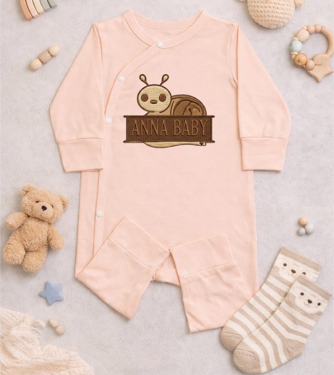Anna Baby Name Embroidered Baby Romper, CUSTOM Snail Animal Bodysuit ...