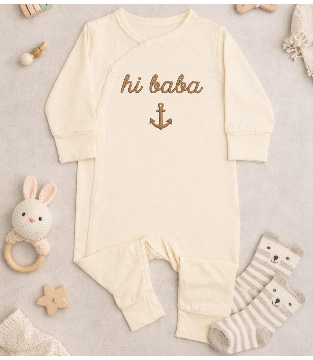 Hi Baba Baby Bodysuit, Custom Embroidered Anchor Newborn Gift, Nautical ...