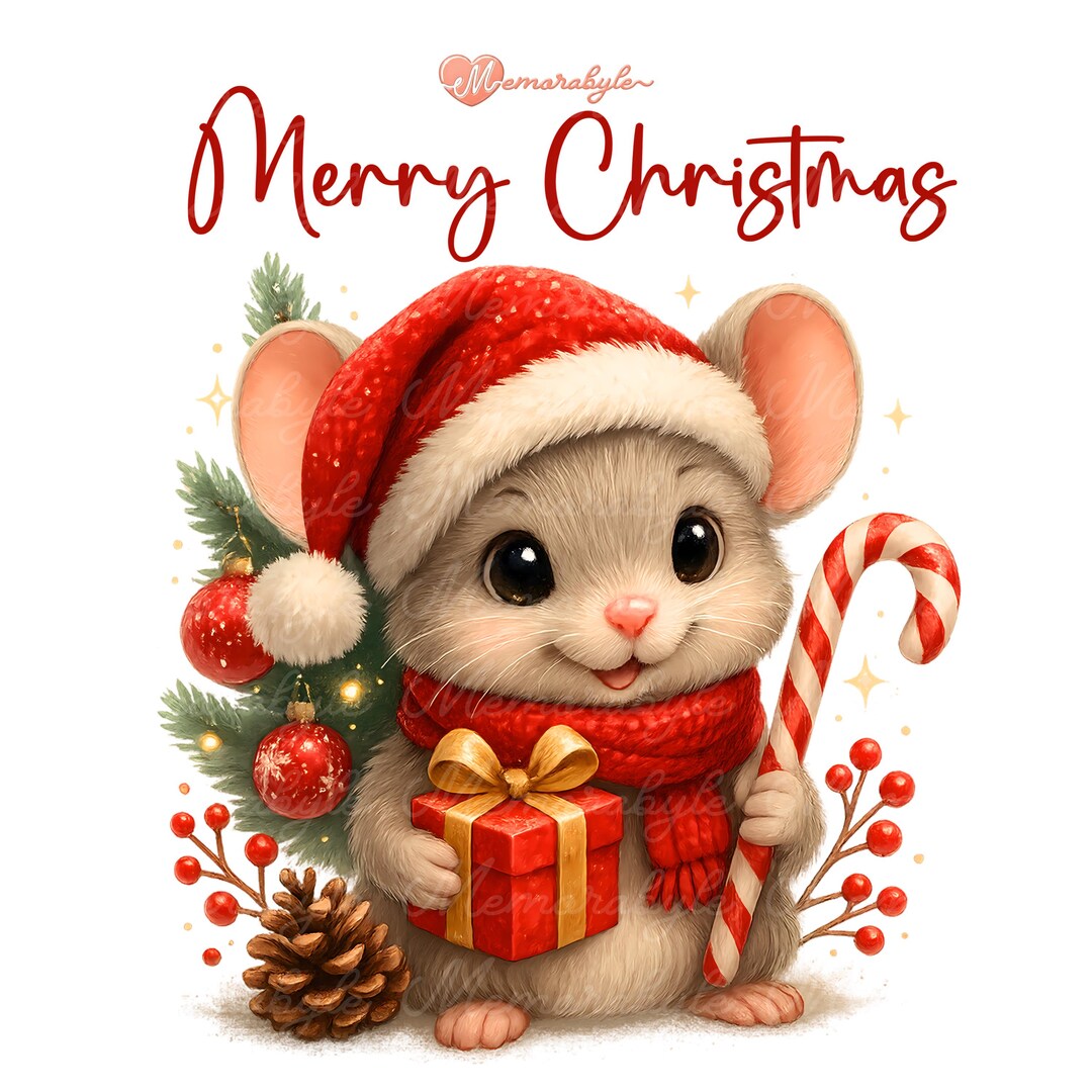 Christmas Mouse PNG by Memorabyle • Watercolor Mouse Clipart • Merry ...
