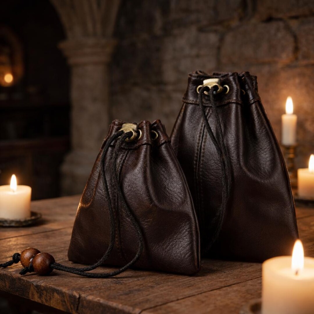 Leather Drawstring Pouch Men and Women Coin Purses Medieval Coin ...