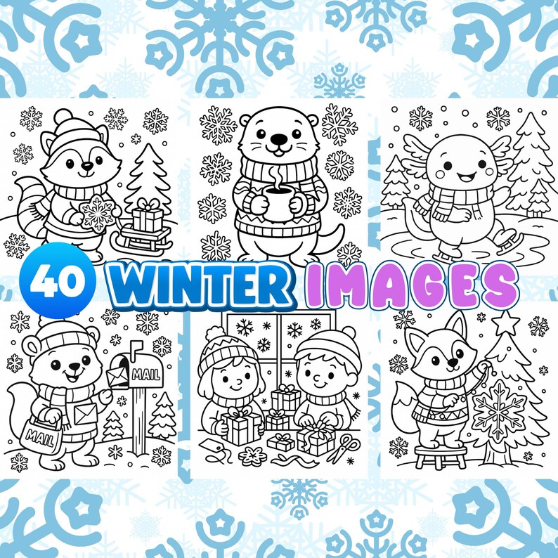 Winter Holiday Coloring Pages: 40 Cozy Coloring Kawaii Snow Scenes ...