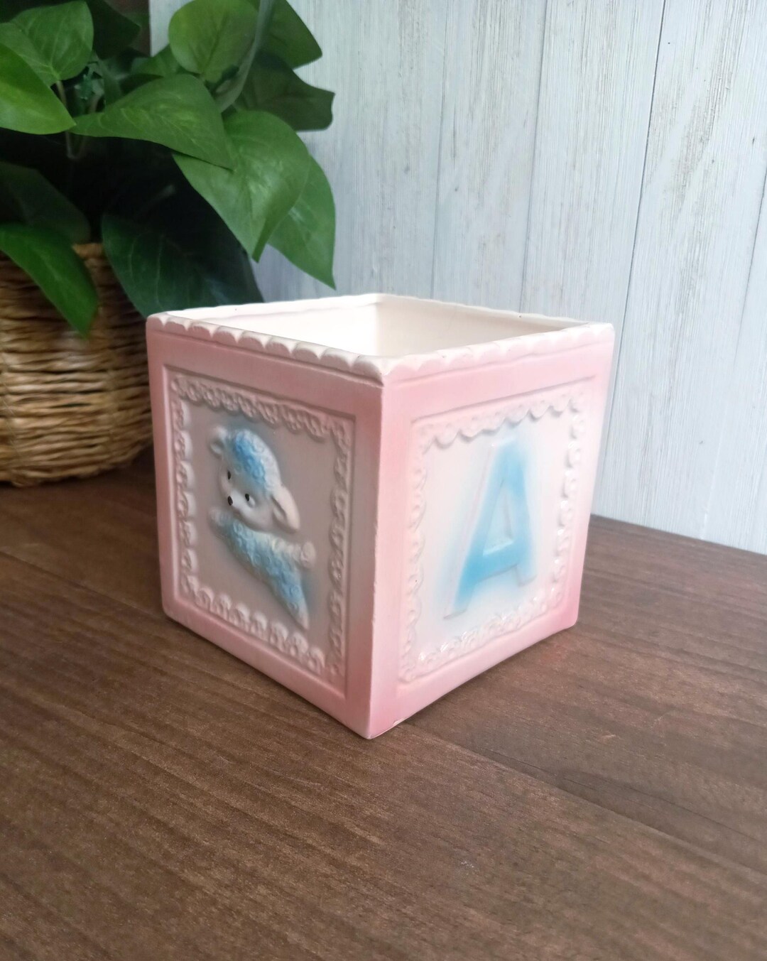 Vintage Pink Baby Block Planter, Baby Girl Nursery Decor - Etsy