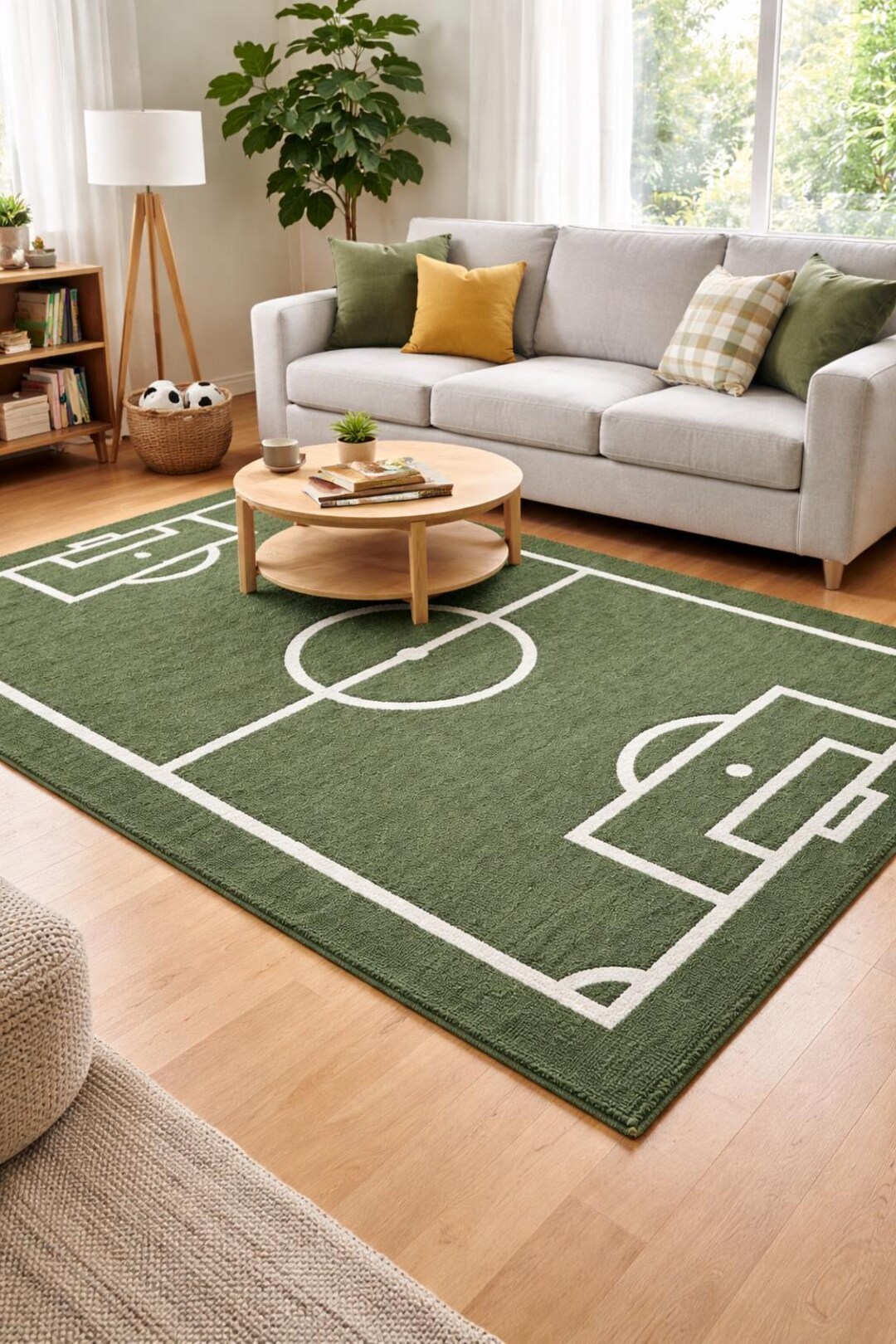 Hand Tufted Kids Soccer Field Rug,football Playroom Carpet,green Sports ...