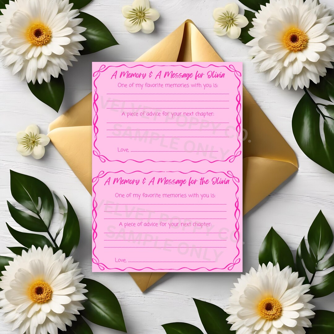 Advice & Memory for the Bride Printable | Bridal Shower Keepsake Card ...