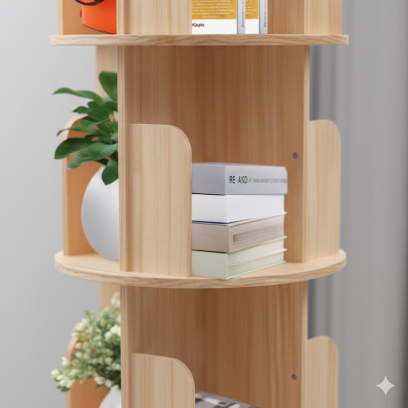 Rotating Bookshelf 6 Tier Solid Wood Bookcase Space Saving 360 Degree ...