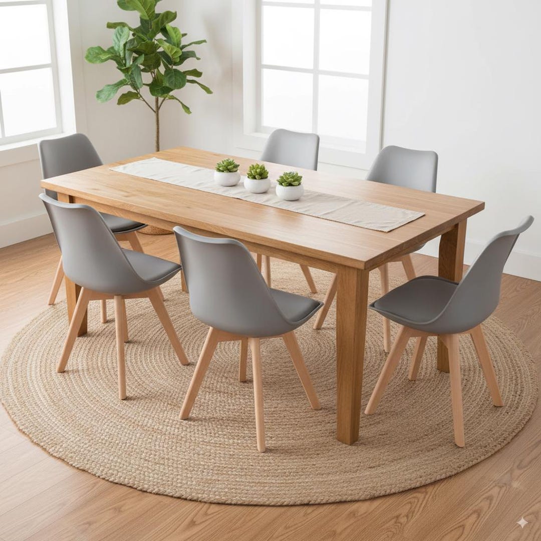 Set of 6 Scandinavian Dining Chairs –modern Gray Seats With Natural ...