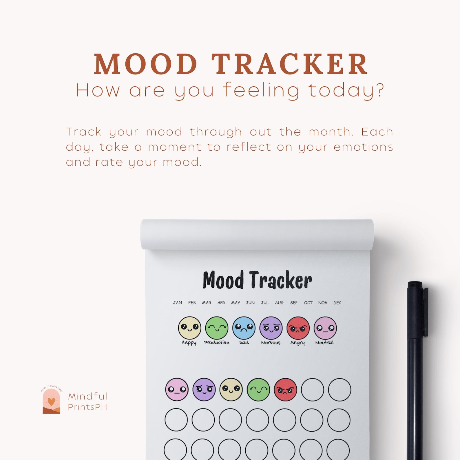Emoji Mood Tracker Printable: Daily Wellness Journal (A5, A4, Letter ...