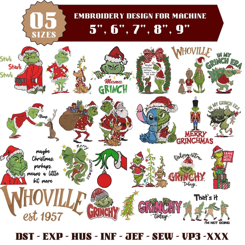 Grinch Embroidery Design - Etsy