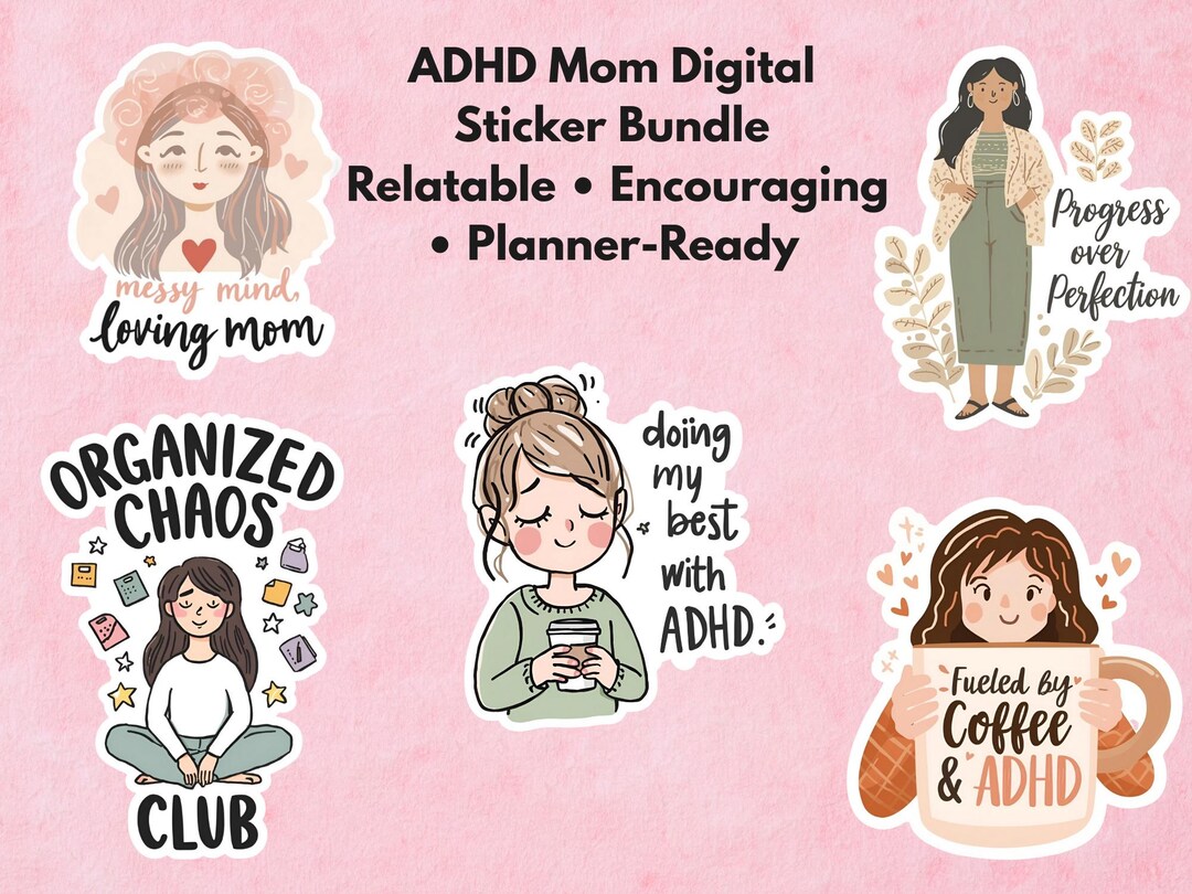 ADHD Mom Digital Sticker Bundle | Relatable Planner Stickers for ...