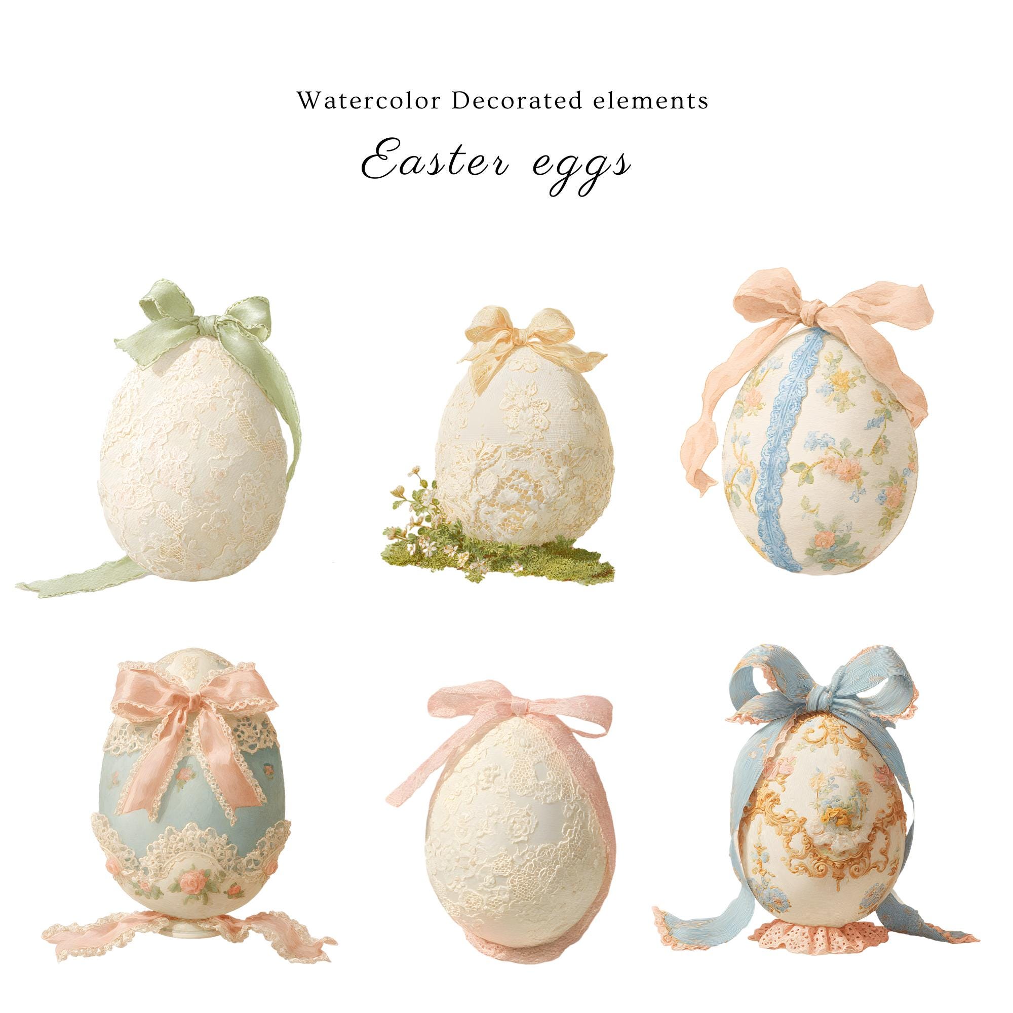 59 Rococo Coquette Easter Clipart Elegant Decorated Easter Eggs ...