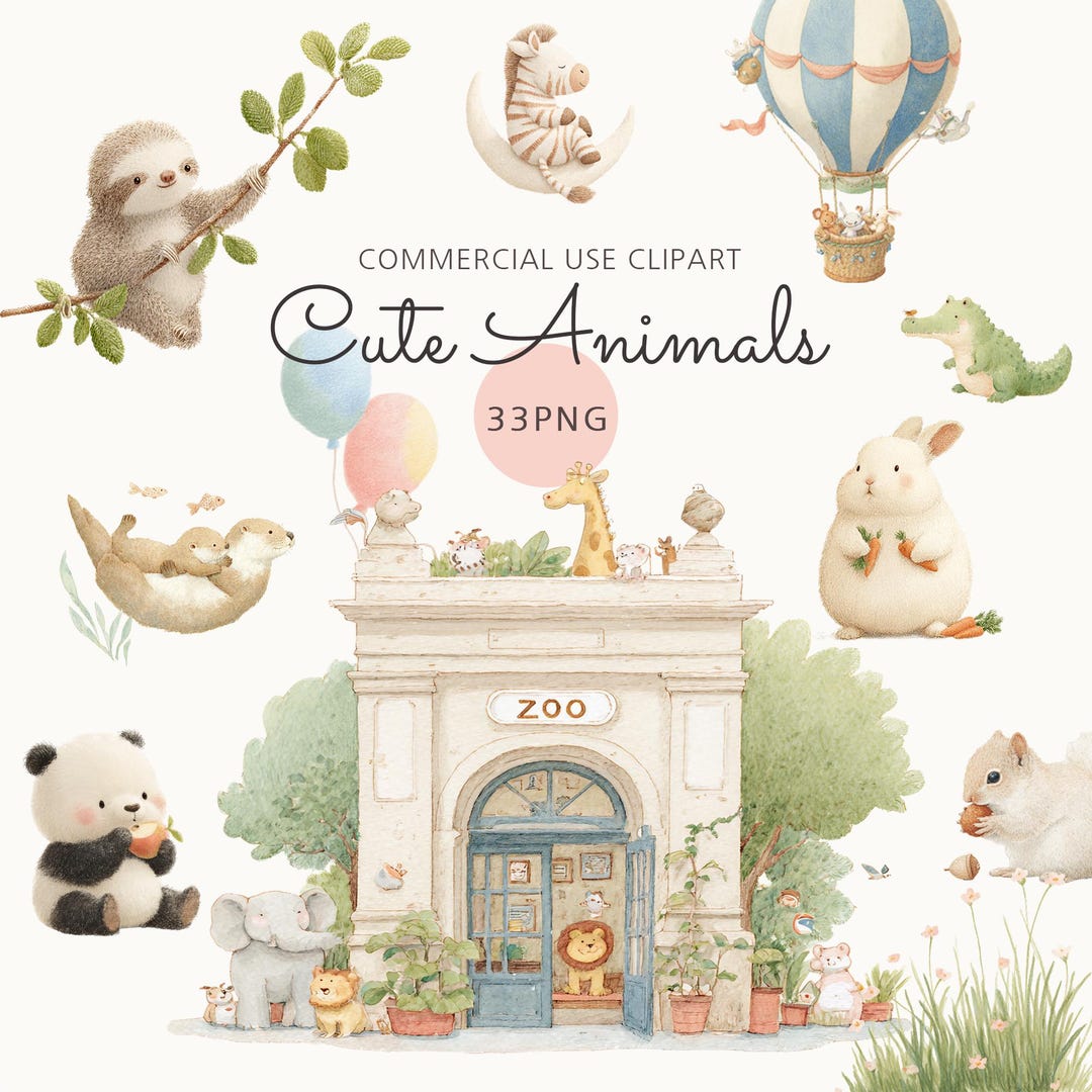 Pastel Zoo Animals Clipart: Nursery Decor PNG Files (digital Download ...