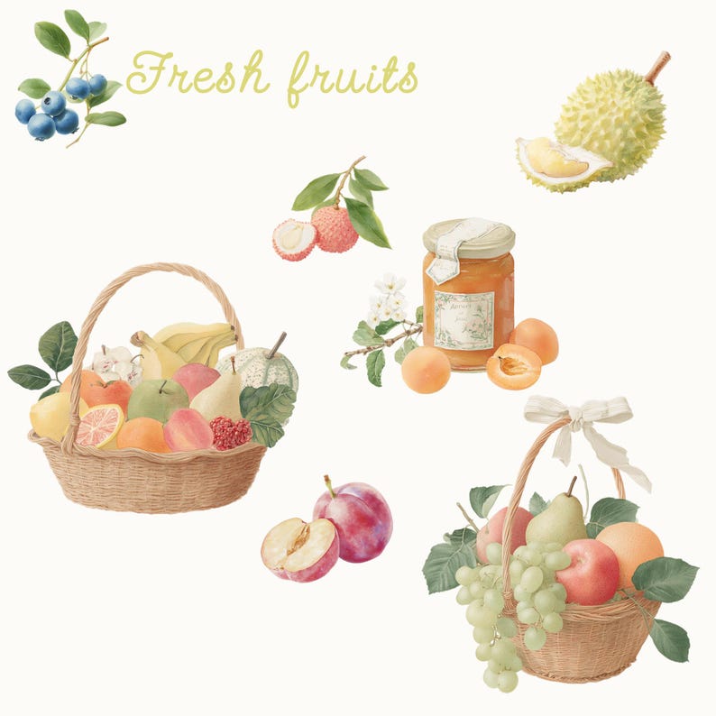 Fresh Watercolor Fruit Clipart Set, 41 Botanical Fruits Illustrations ...