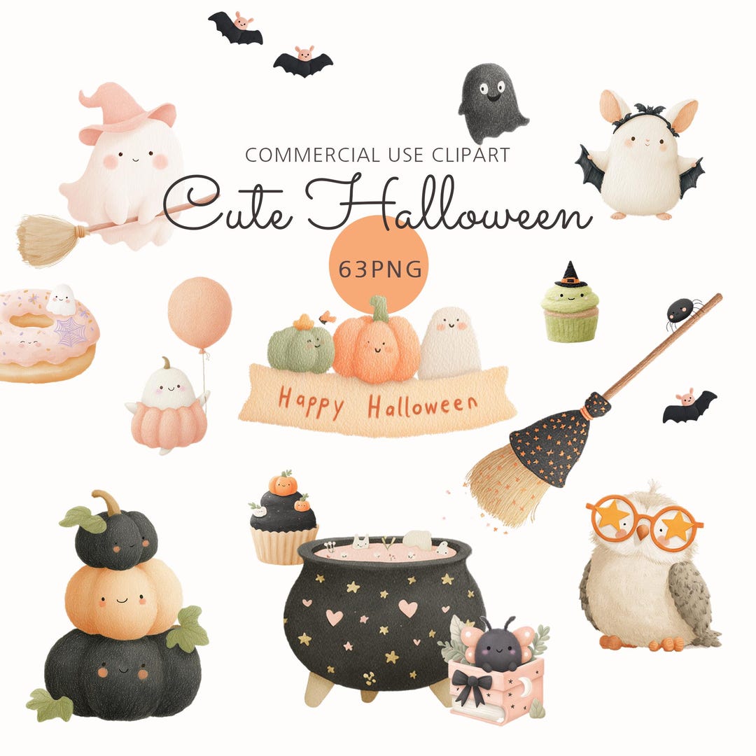 Kawaii Halloween 63 PNG Clipart Bundle : Cute Pink Orange Pastel Spooky ...