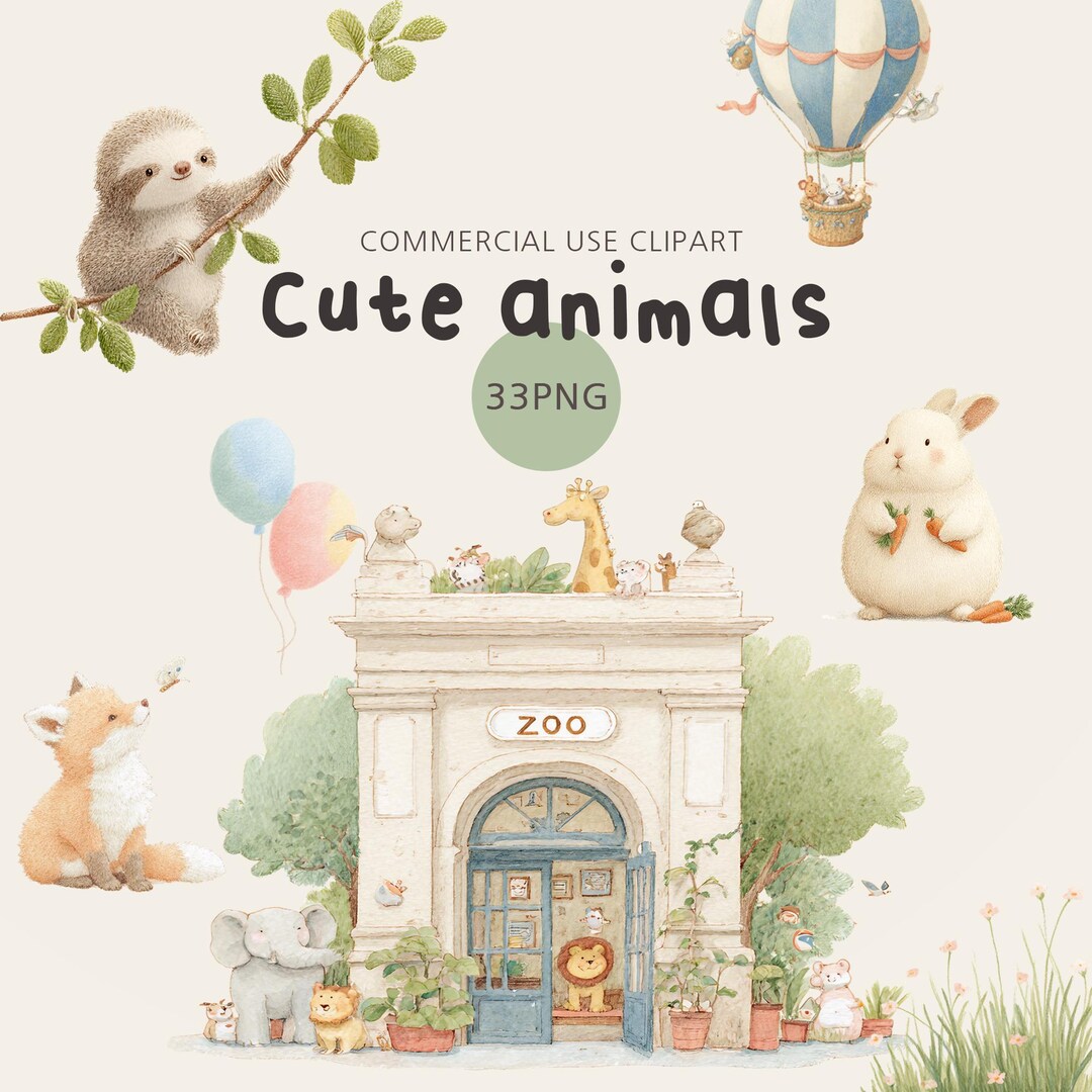 Soft Pastel Cute Zoo Animals Clipart, Nursery Room Decor, Baby Wall Art ...