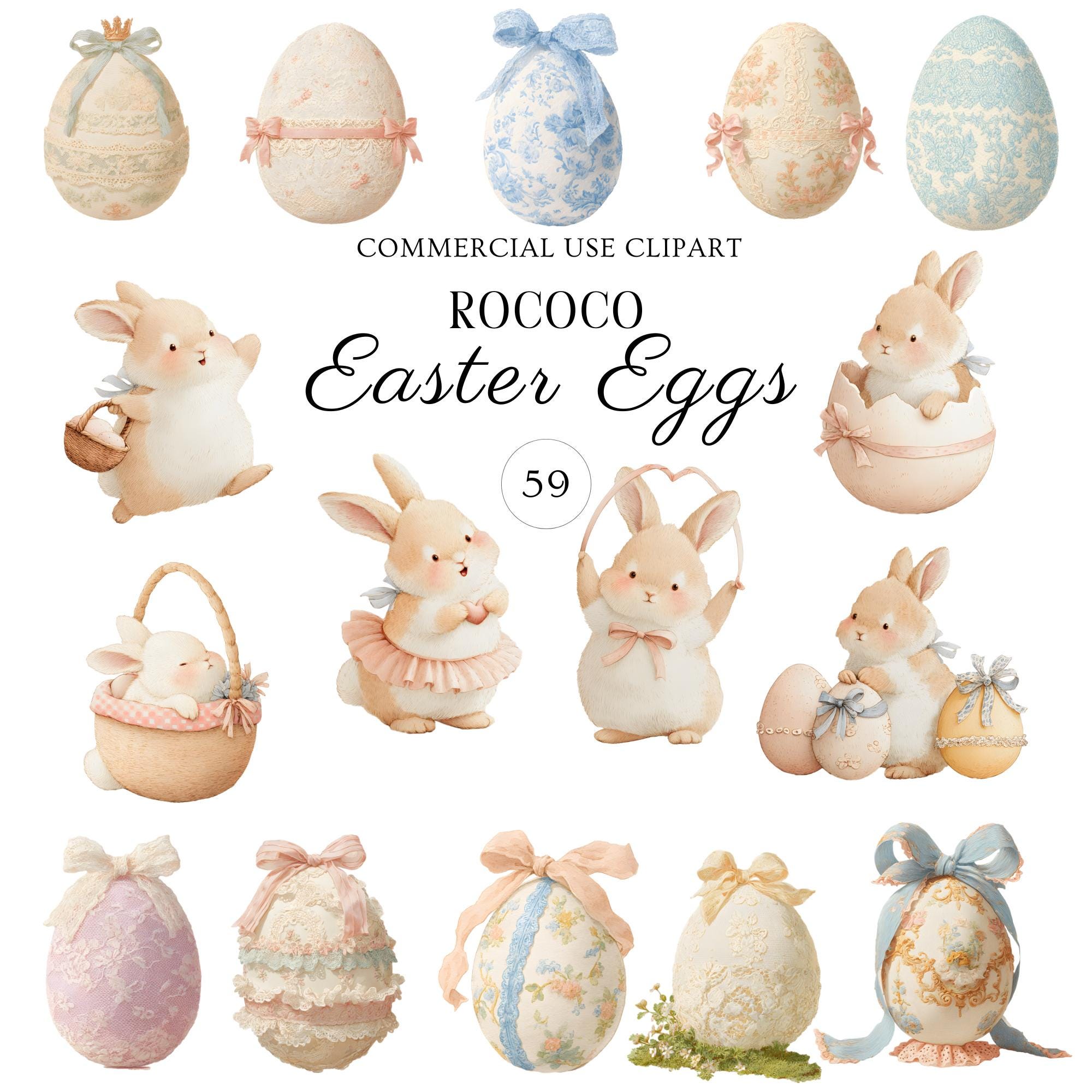 59 Rococo Coquette Easter Clipart Elegant Decorated Easter Eggs ...