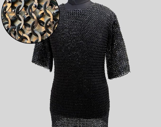 Medieval 9mm Chainmail Hauberk - Flat Riveted Mild Steel Armor - SCA ...
