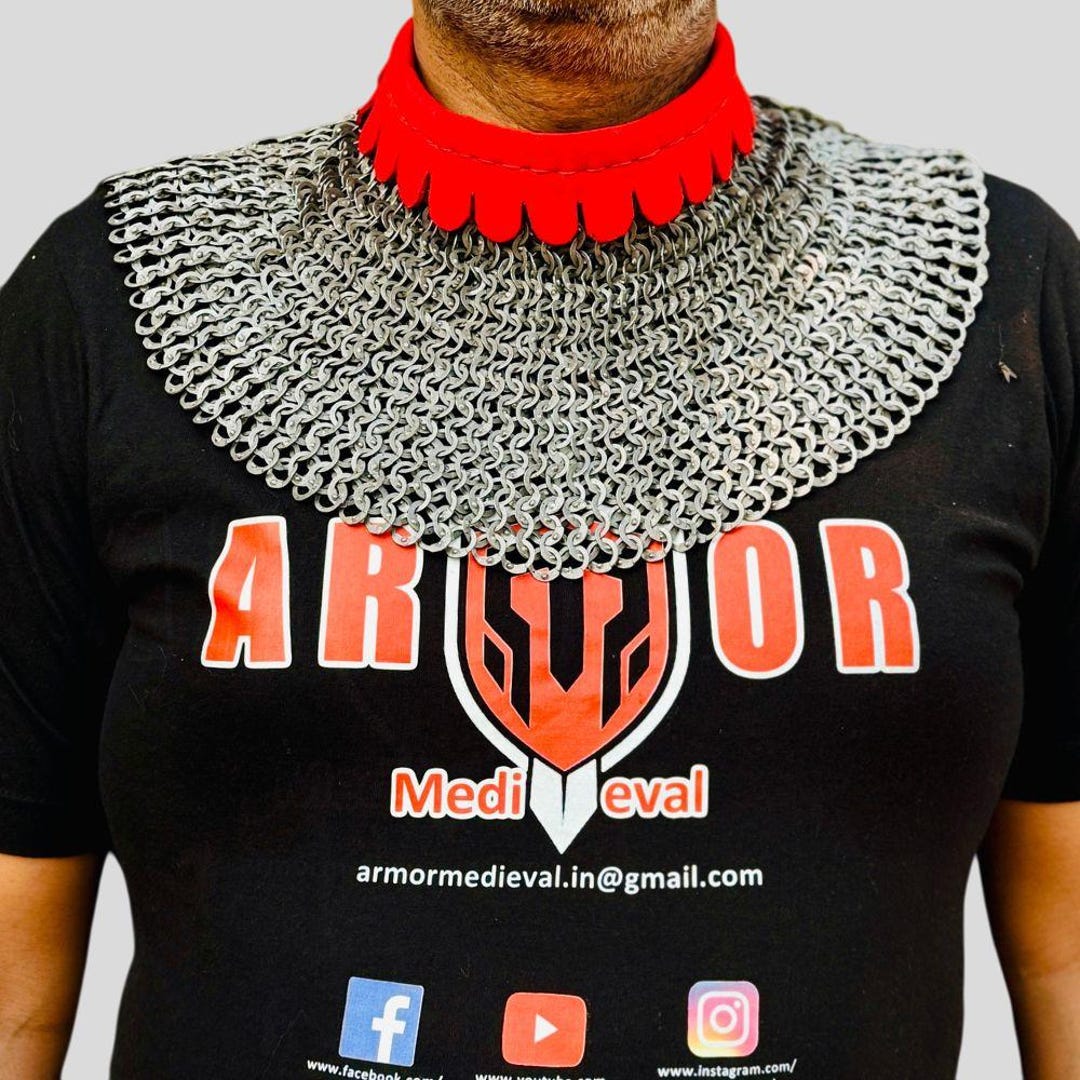 Wedge Riveted Chainmail Collar – 8mm Mild Steel Medieval Gorget, LARP ...