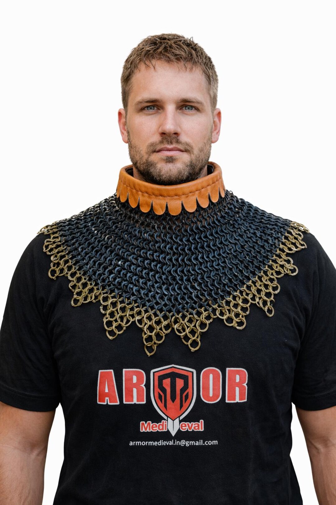 9mm Chainmail Gorget | Mild Steel Flat Rings Solid Rings | Brass Zig ...