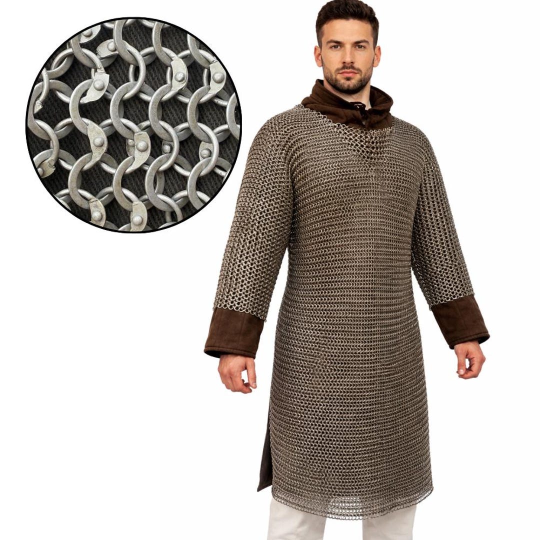 Viking Chainmail Shirt – 9mm Round Ring Mild Steel Haubergeon, Medieval ...