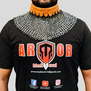 Titanium Chainmail Collar – 9mm Flat Ring Neck Armor With Leather Trim ...