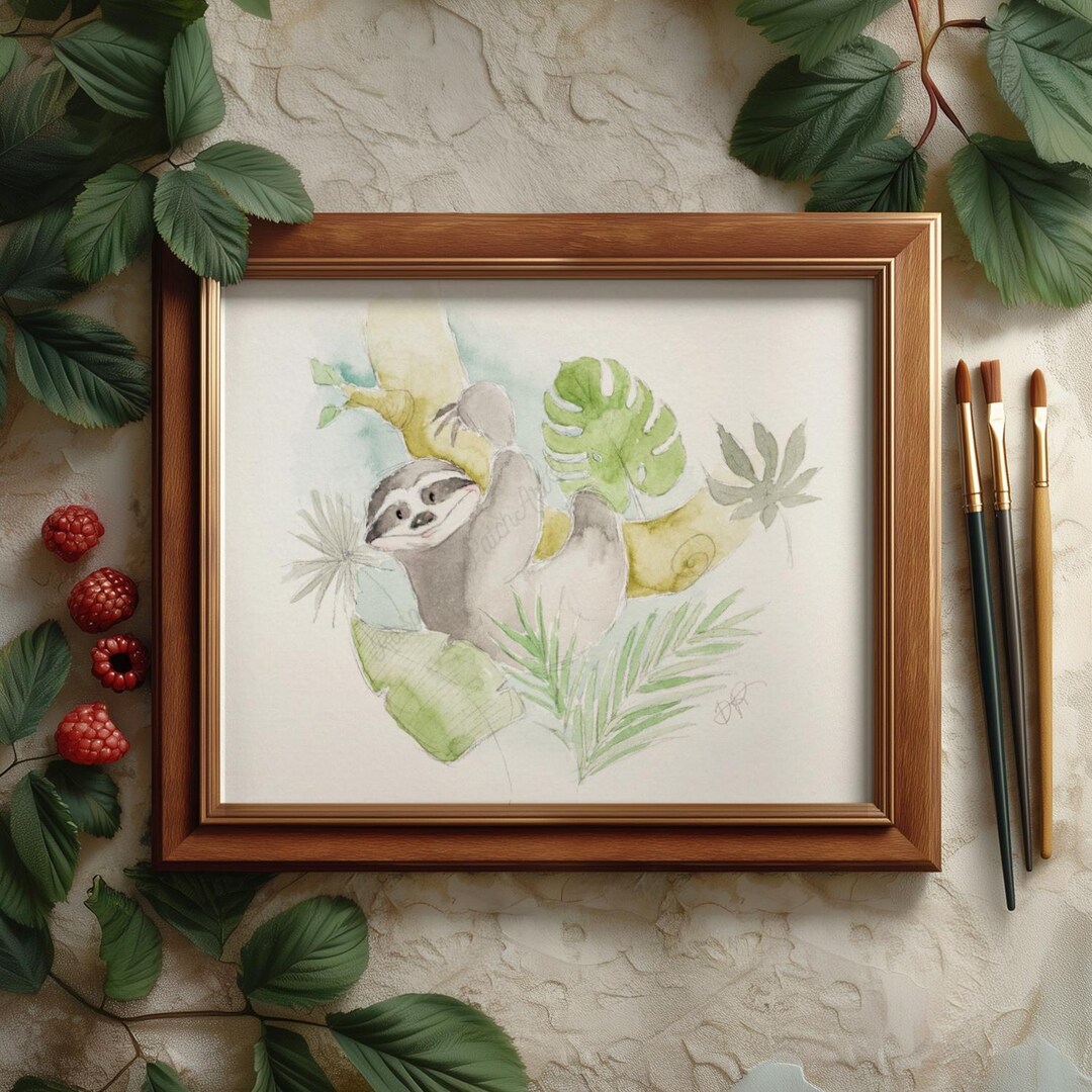 Cute Sloth Watercolor Painting by Denise Pierlot, Nursery Art Print ...