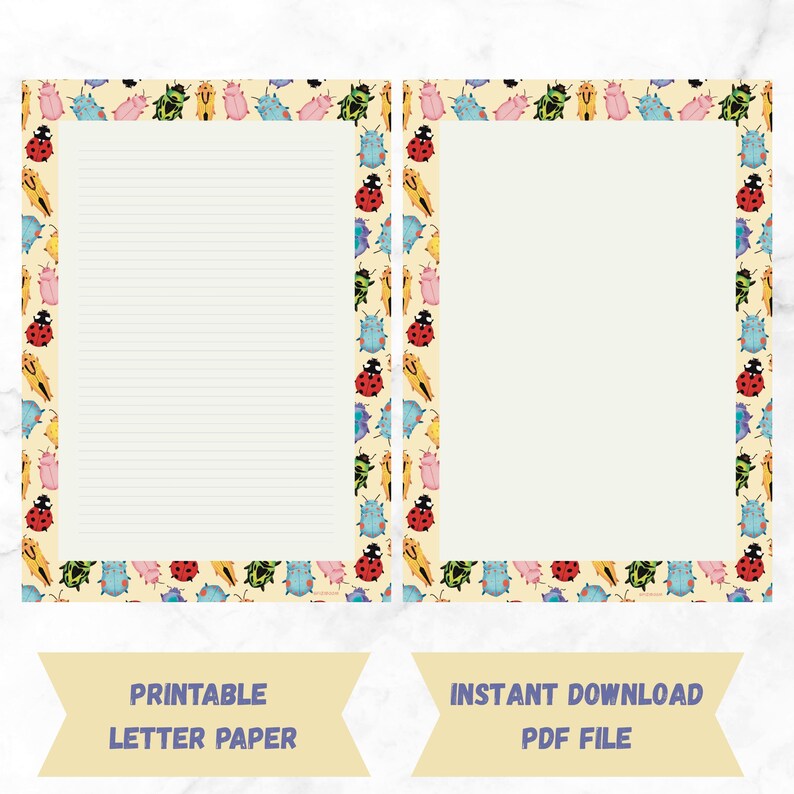 Insect Writing Paper, Printable Letter Paper, Writing Paper Digital ...