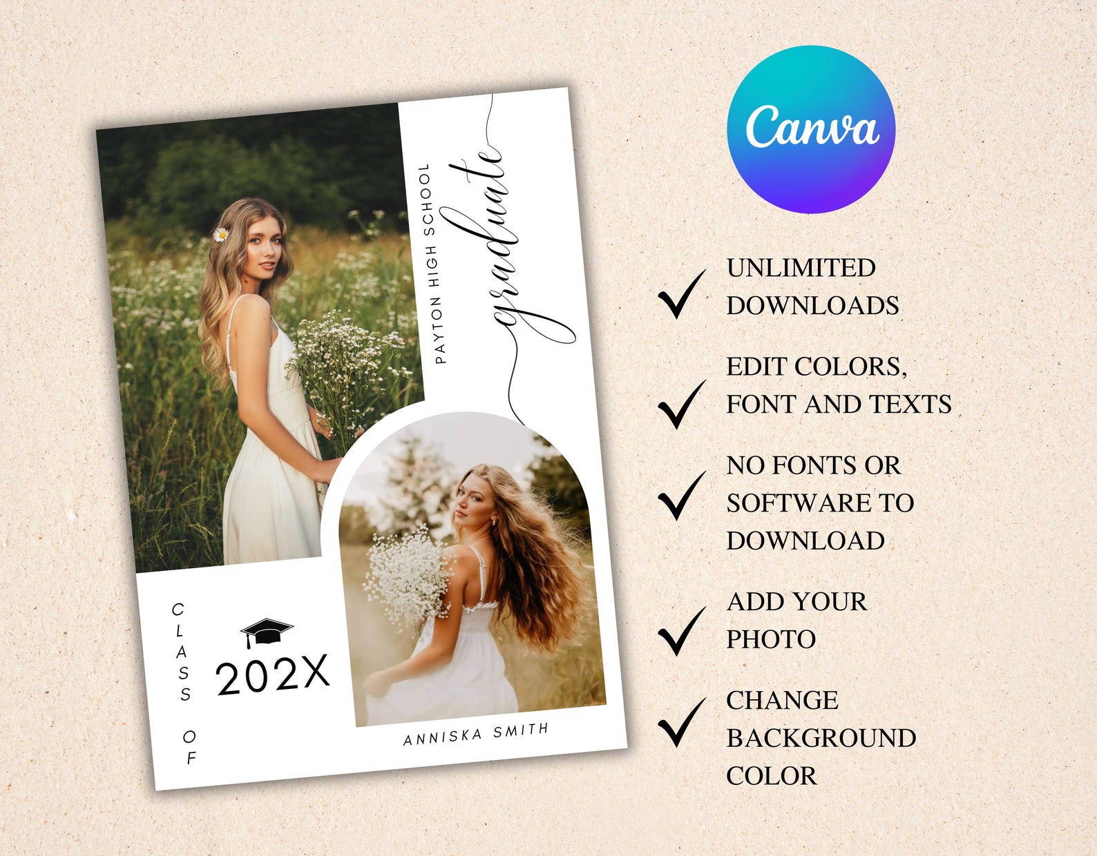 Modern Graduation Invitation Card: Editable Photo Template (digital ...
