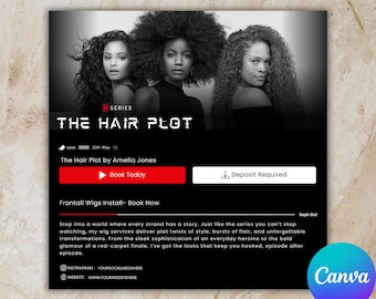 Hairflix Wig Install Flyer: Braider Booking Template (canva Editable ...
