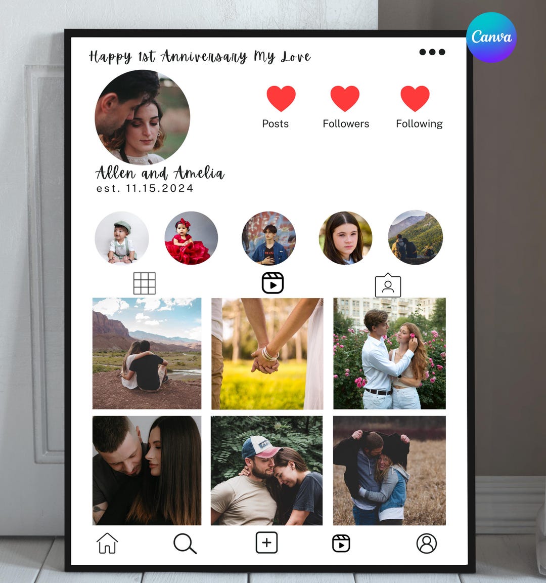 Custom Couples Photo Anniversary Print | Instagram Style CANVA Template ...