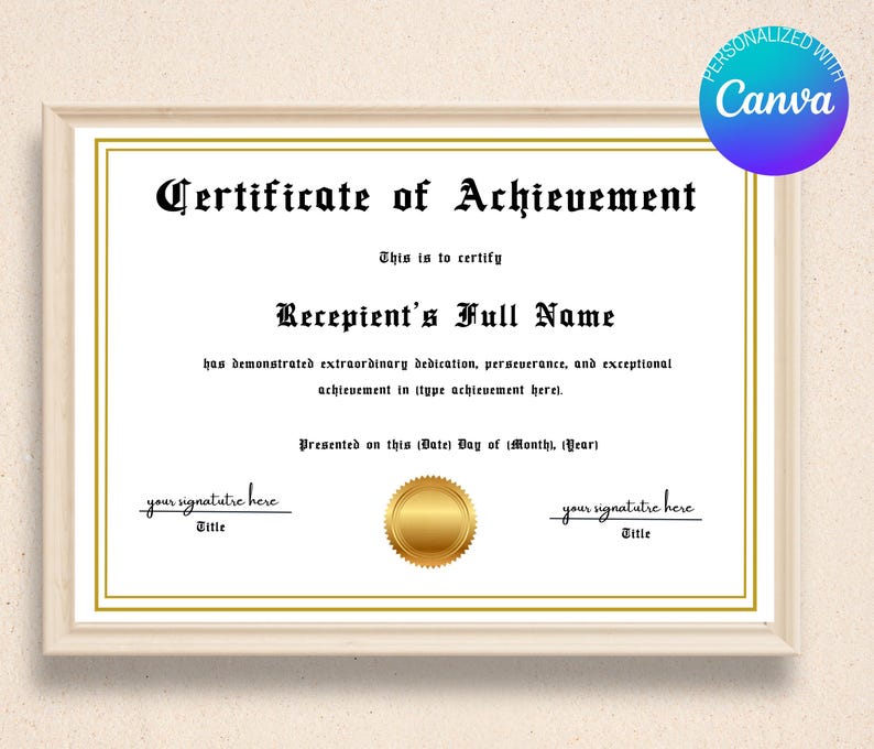 Editable Certificate of Achievement Template Gold Border Customizable ...