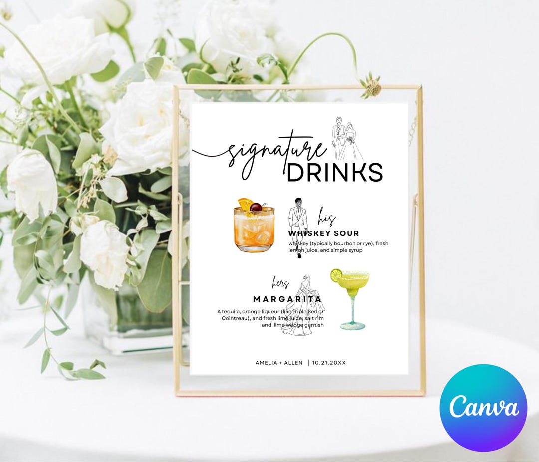 Editable Signature Cocktail Sign Template: Wedding Bar Menu (canva) - Etsy