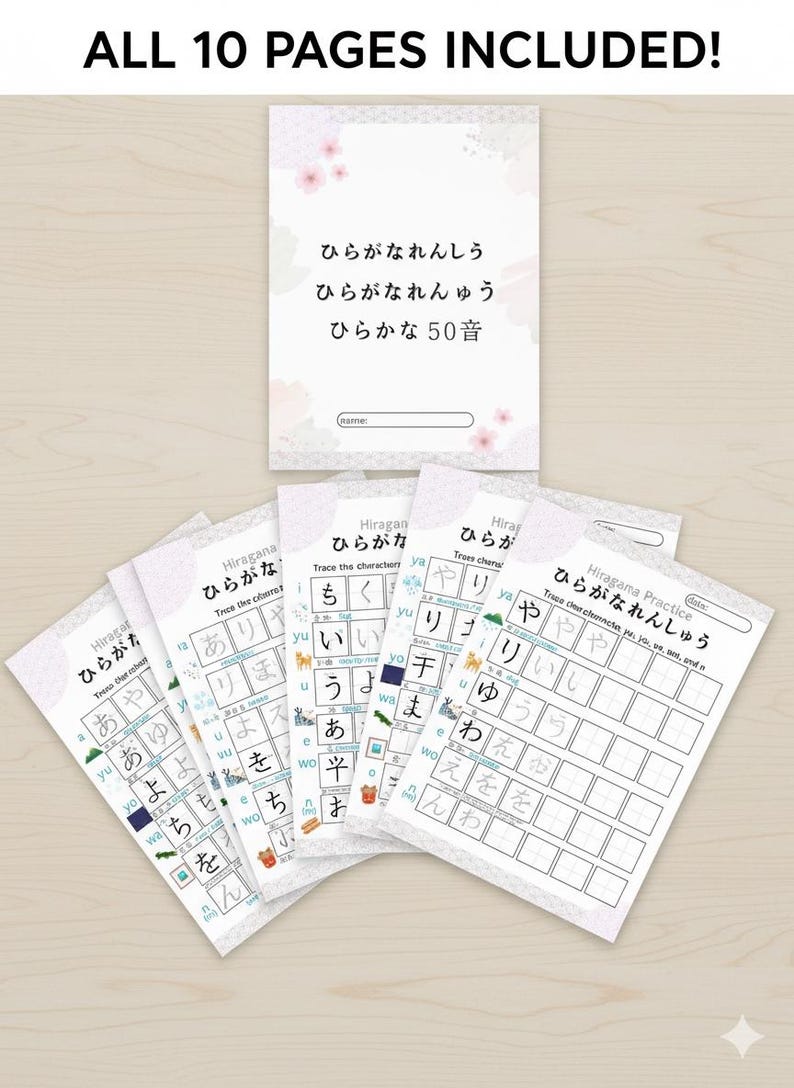Japanese Hiragana Practice Worksheet PDF Basics (beginner's ...