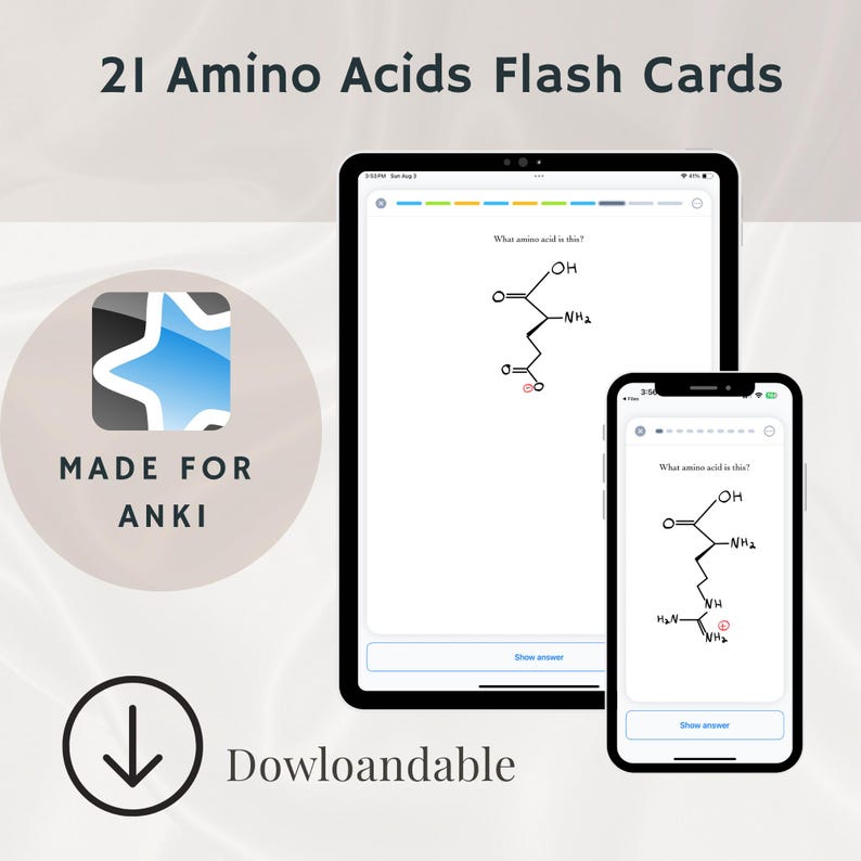 21 Amino Acid Flashcards | Digital Cards for Anki, Biochemistry, Med ...