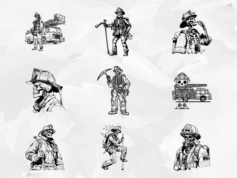 Skeleton Firefighter Silhouette SVG PNG Bundle, Halloween Hero Clipart ...