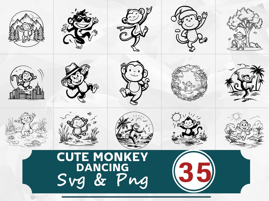 Dancing Monkey Clipart: Funny Animal SVG PNG Bundle (digital Download ...