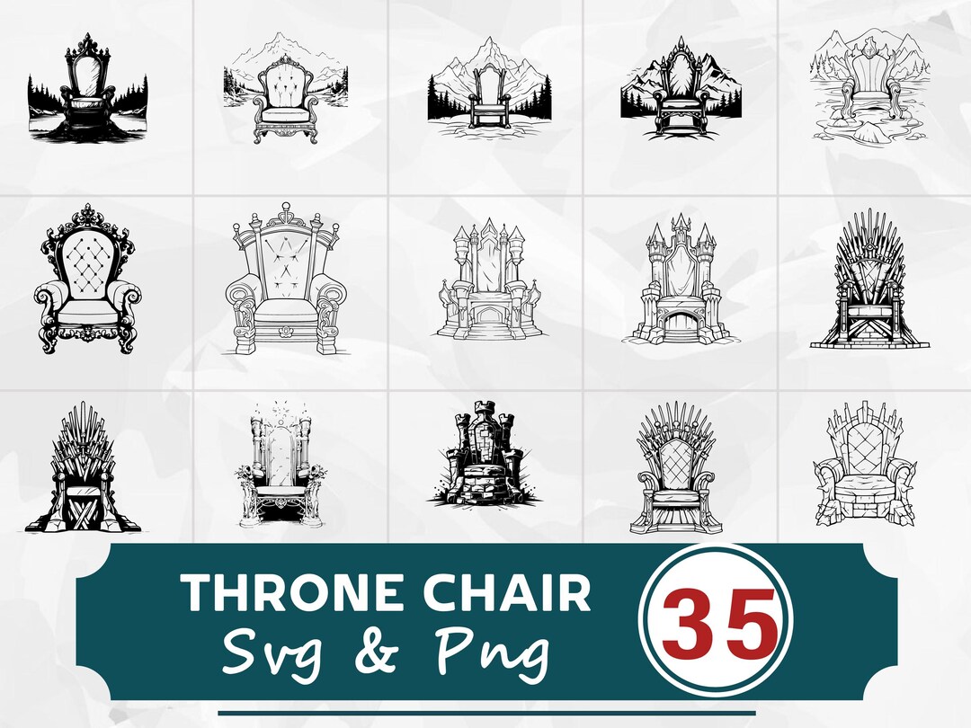 Throne Chair Silhouette SVG PNG Bundle, Royal Furniture Clipart Vector ...