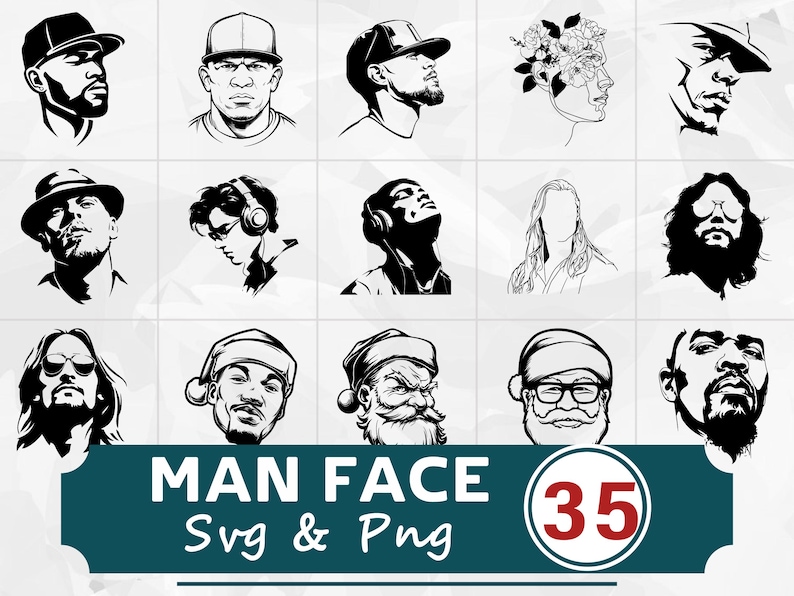Man Face Silhouette SVG PNG Bundle, Male Portrait Clipart, Cricut Cut ...