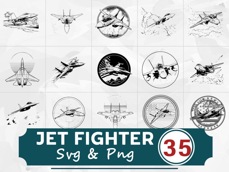 Jet Fighter Silhouette SVG PNG Bundle, Military Aircraft Clipart ...