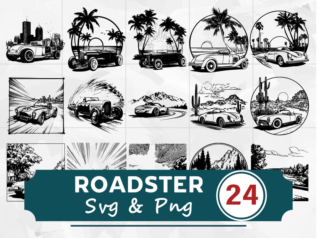 Roadster SVG PNG Bundle, Classic Convertible Sports Car Clipart, Cricut ...