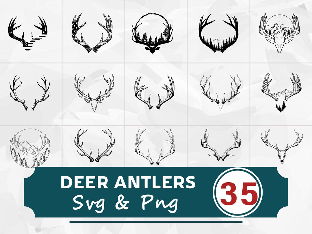 Deer Antlers Silhouette SVG PNG Bundle, Rustic Hunting Clipart, Cricut ...