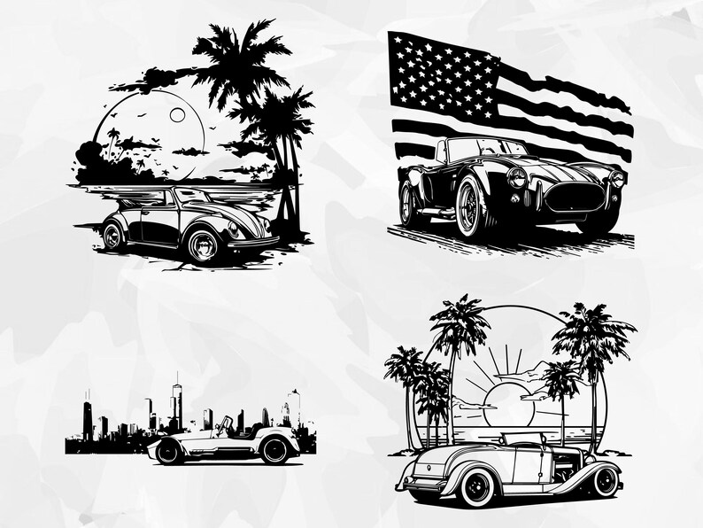 Roadster SVG PNG Bundle, Classic Convertible Sports Car Clipart, Cricut ...