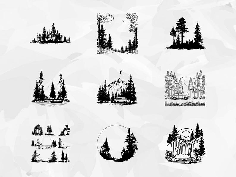 Forest Landscape Silhouette SVG PNG Bundle, Nature Mountain Clipart ...