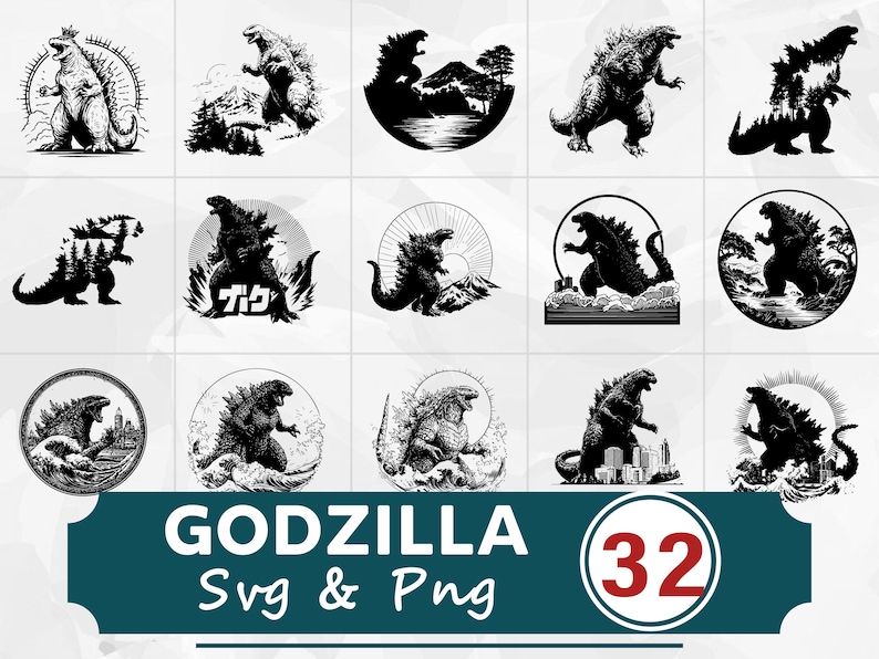 Godzilla Silhouette SVG PNG Bundle, Monster Kaiju Clipart, Giant Lizard ...