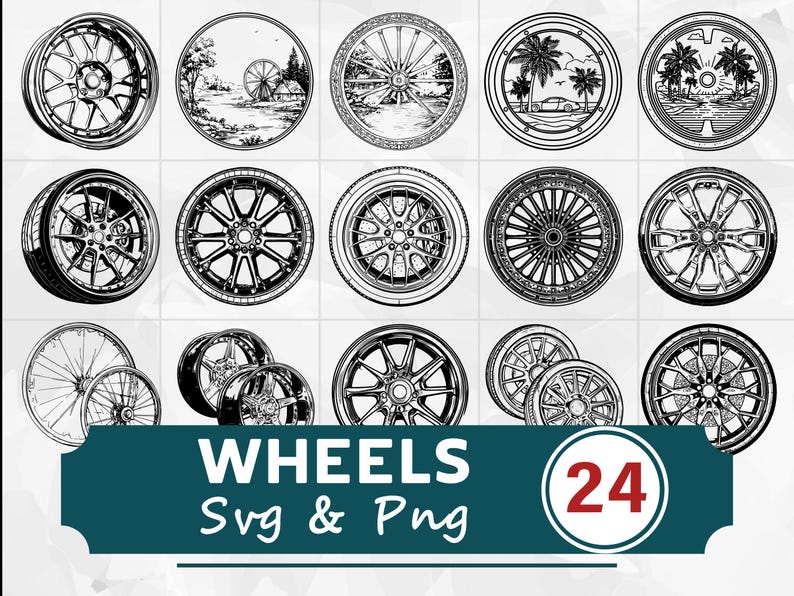 Paquete de ruedas SVG PNG, imágenes prediseñadas de llantas de ...