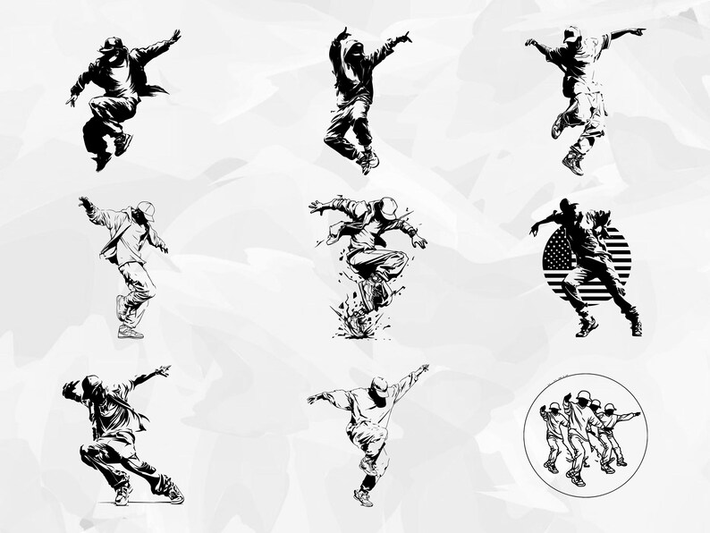 Hip Hop Dance Silhouette SVG PNG Bundle, Urban Clipart (digital ...