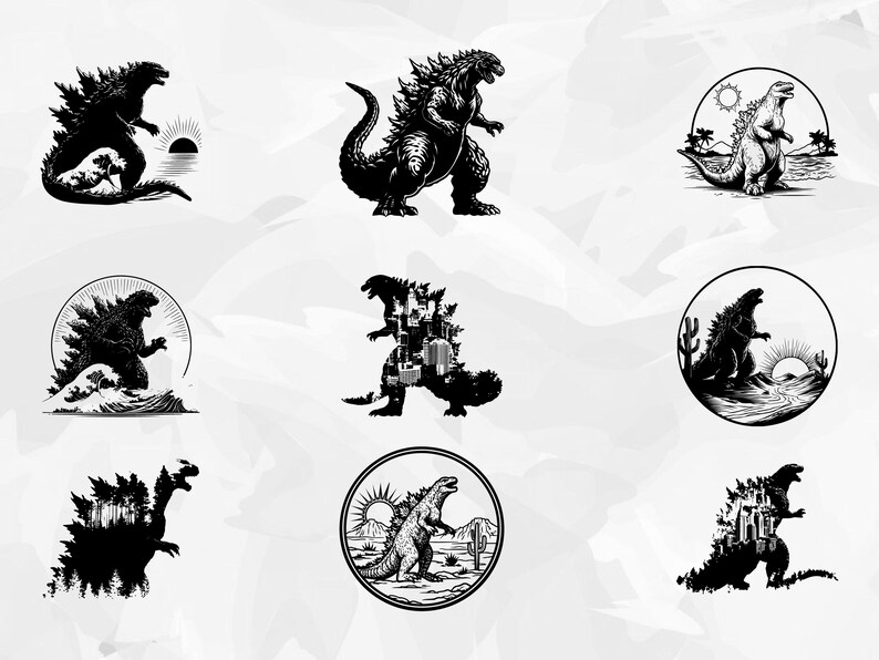 Godzilla Silhouette SVG PNG Bundle, Monster Kaiju Clipart, Giant Lizard ...