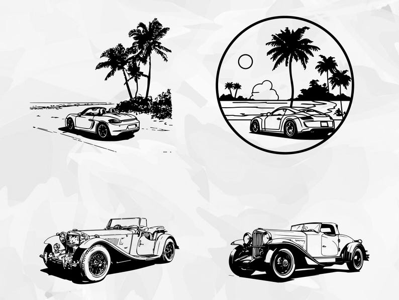 Roadster SVG PNG Bundle, Classic Convertible Sports Car Clipart, Cricut ...