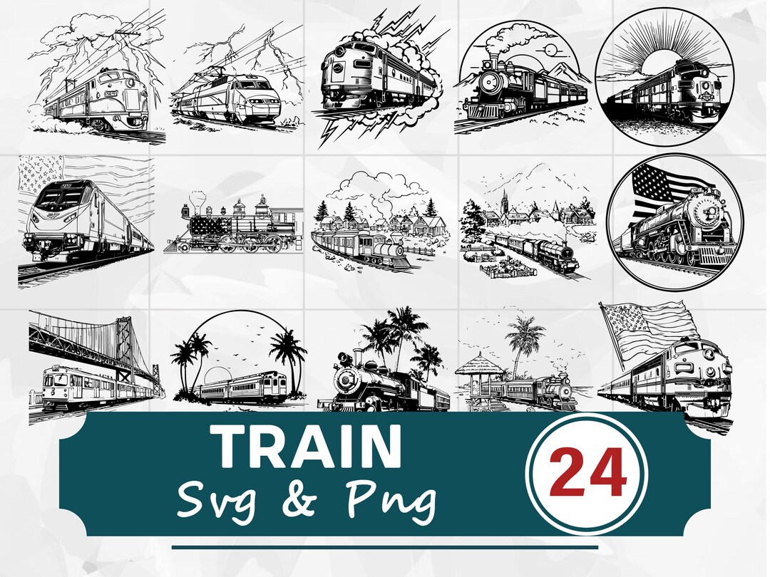 Train SVG PNG Bundle, Railroad Locomotive Clipart, Cricut Cut Files - Etsy