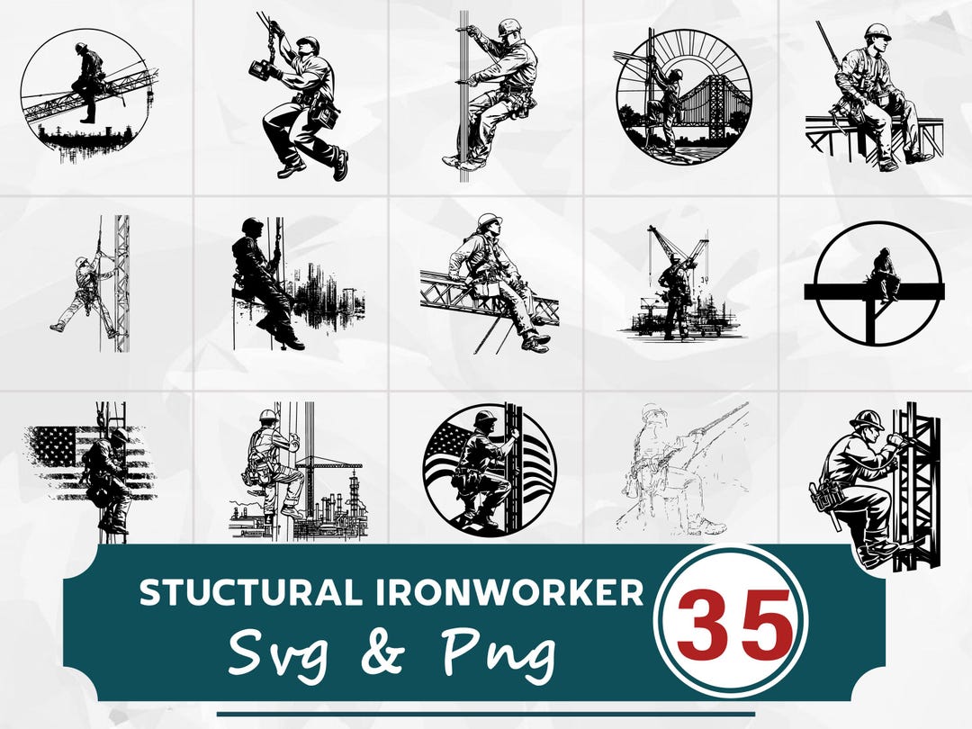 Structural Ironworker Silhouette SVG PNG Bundle, Construction Clipart ...