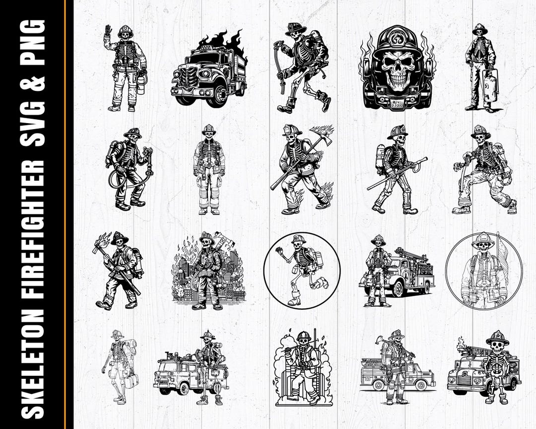 Skeleton Firefighter SVG PNG Bundle, Skull Clipart - Etsy Australia